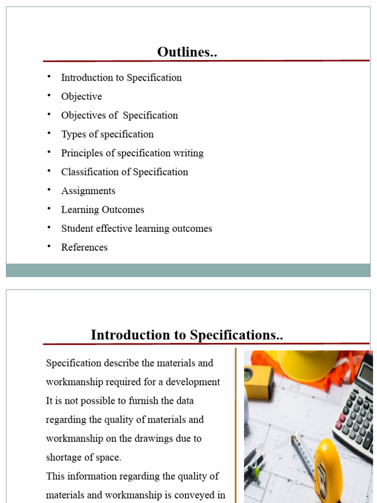 Introduction To Specifications and Estimate | PDF | Specification ...