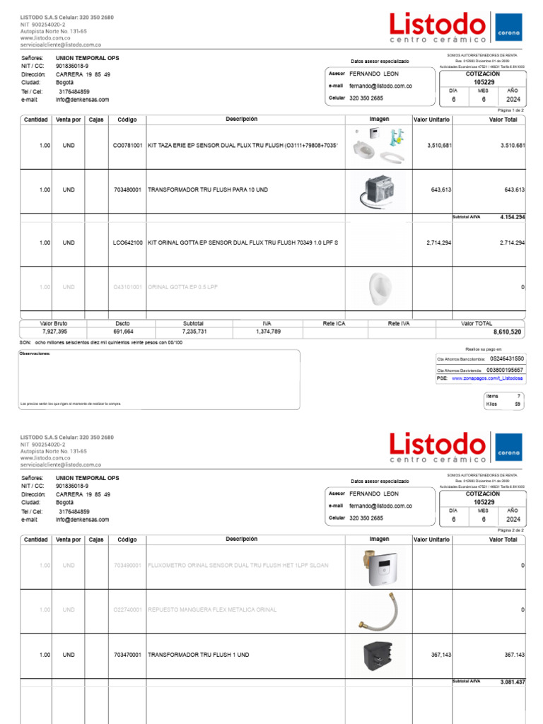 Listodo COT 105229 UNION TEMPORAL OPS | PDF | Colombia