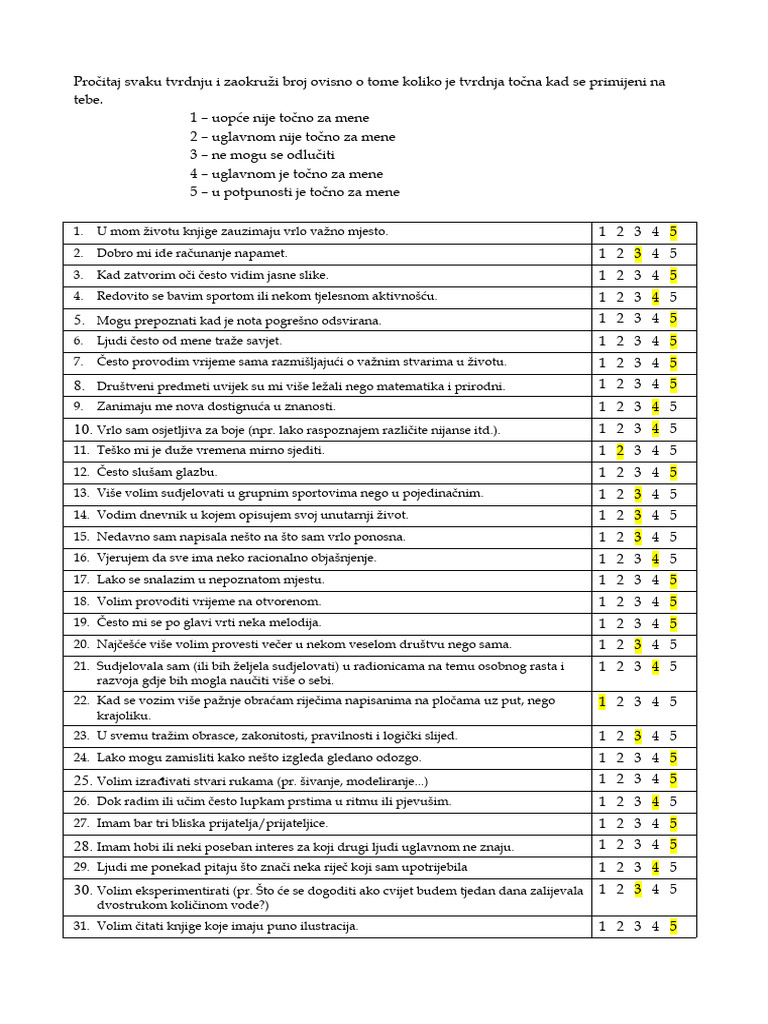 Gardner - Upitnik | PDF