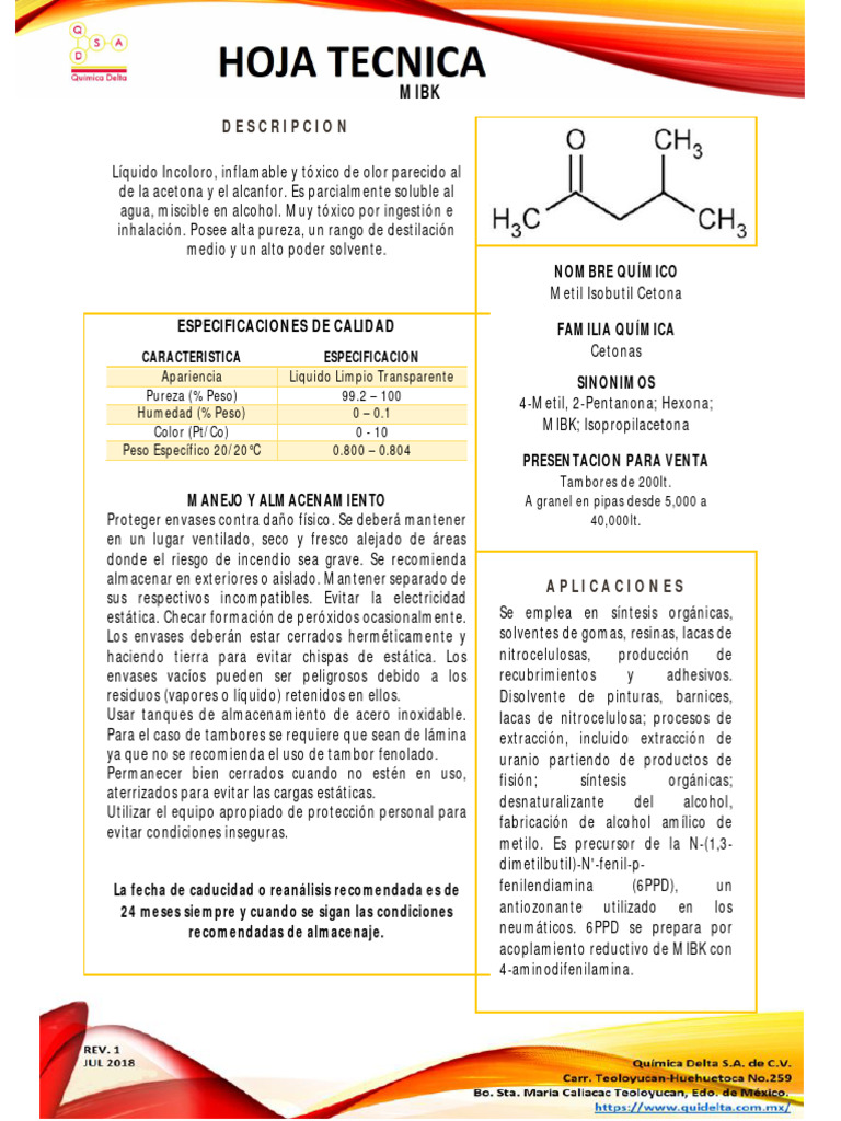 Hoja Tecnica Mibk | PDF | Solvente | Química
