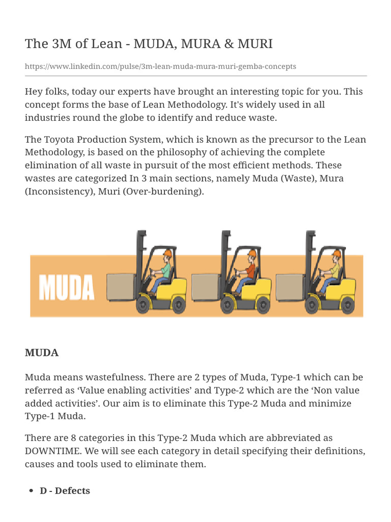 The 3M of Lean - MUDA, MURA & MURI+ | PDF | Lean Manufacturing | Inventory