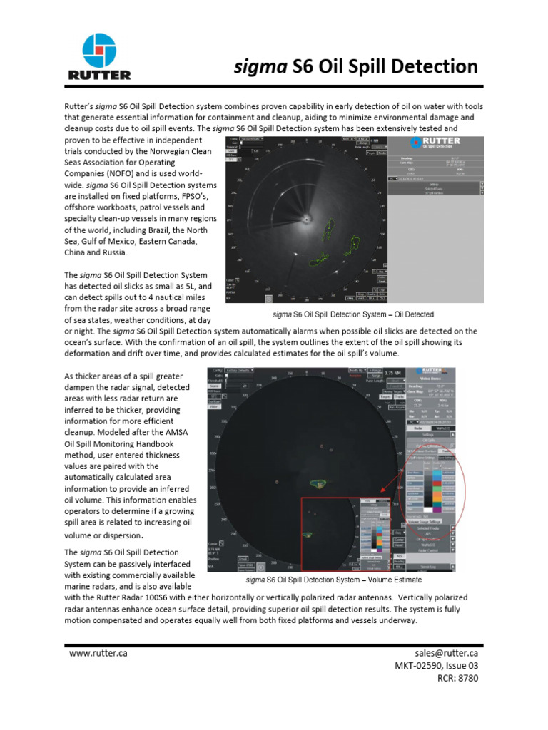 Sigma S6 Oil Spill Detection System Description | PDF | Oil Spill | Radar