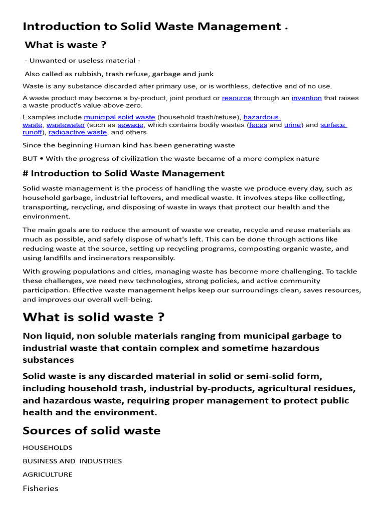 Introduction To Solid Waste Management | PDF | Water Pollution | Waste