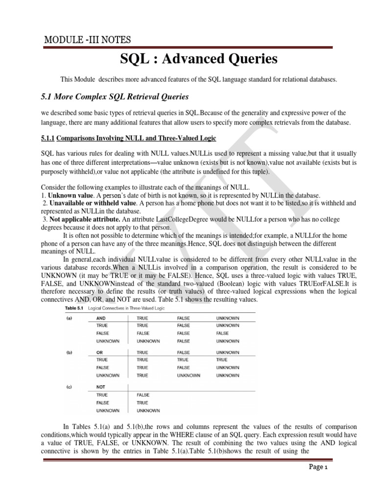 3 Dbms Module Iii Pdf Relational Database Sql