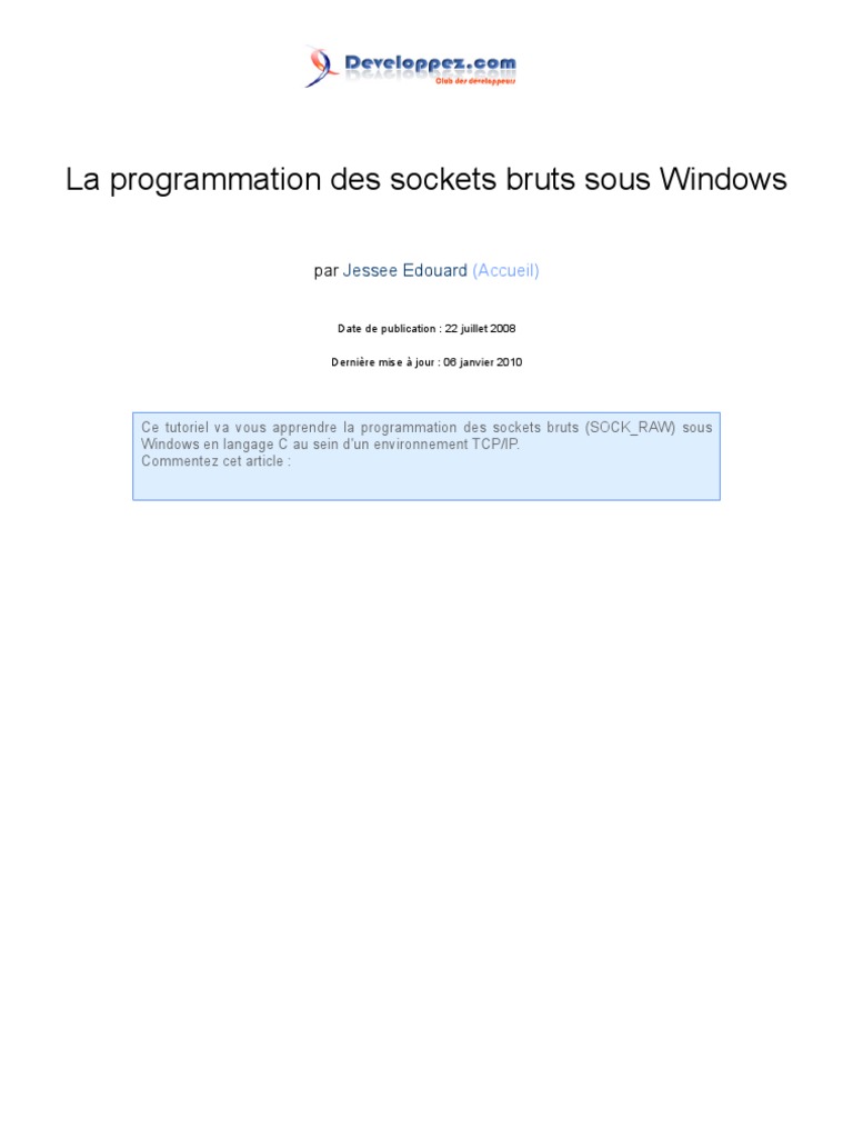 Raw Sockets | PDF | Protocoles Internet | Protocole de contrôle de transmission