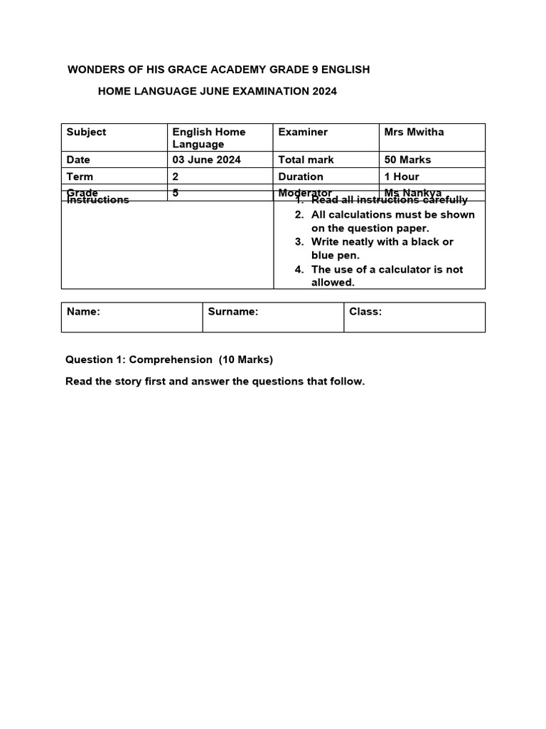 English Question Paper G9 Pdf English Language Semantic Units