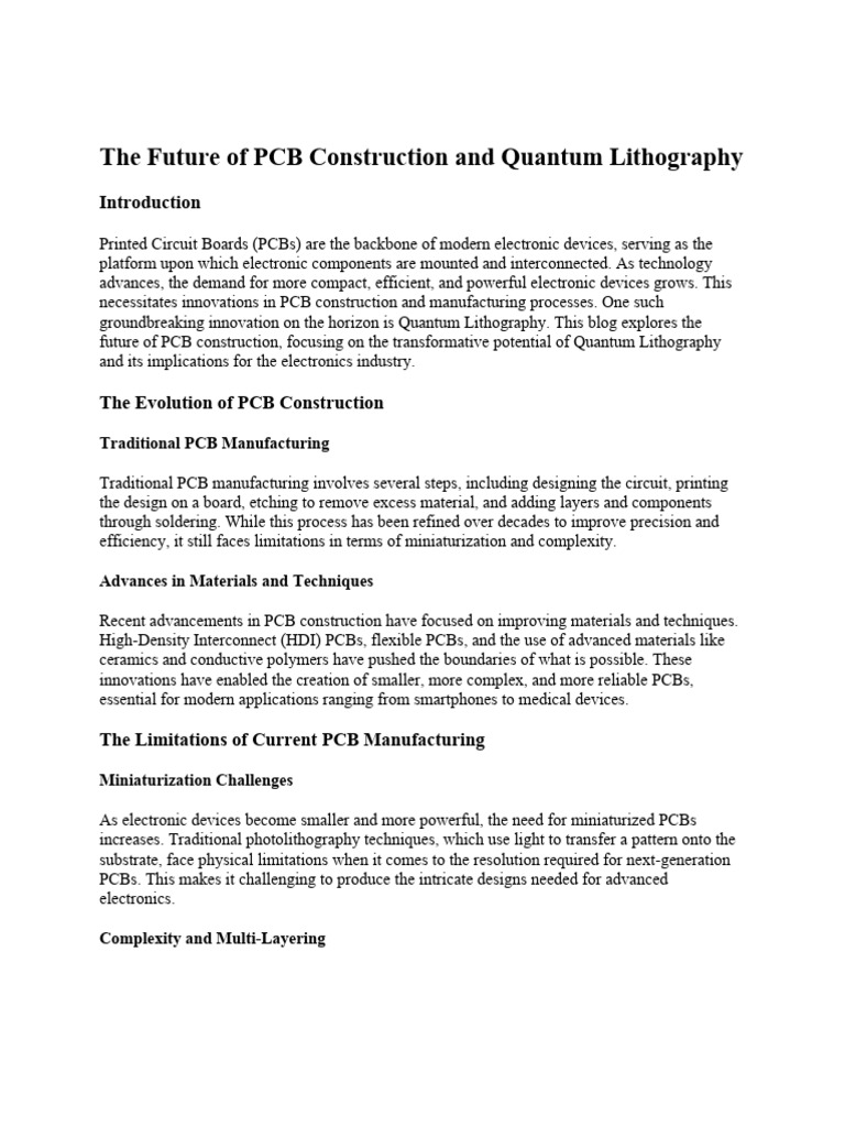 The Future of PCB Construction and Quantum Lithography | PDF | Printed ...