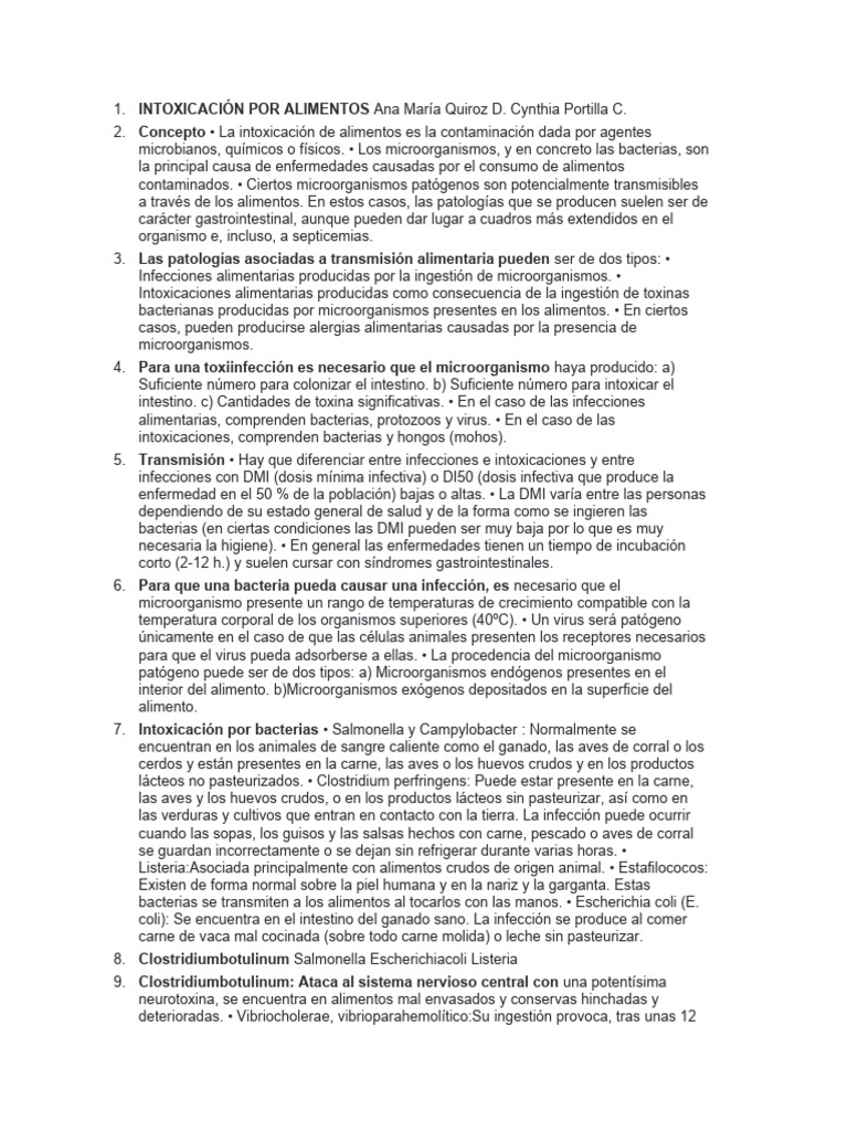 Intoxicación Por Alimentos | PDF | Enfermedades transmitidas por ...