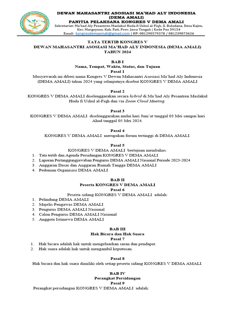 Tata Tertib Sidang Kongres V Dema Amali | PDF