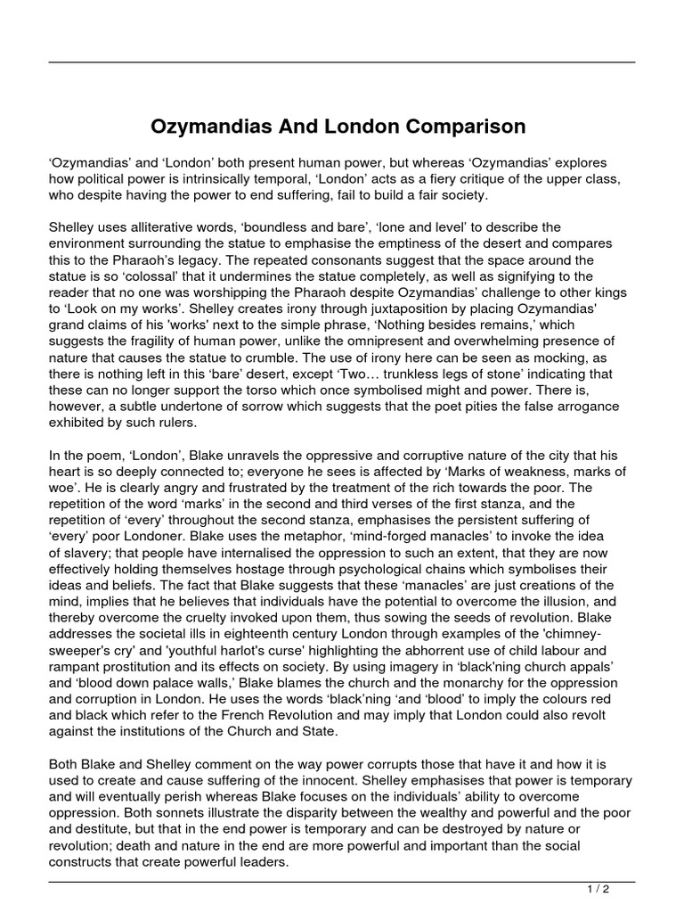 Ozymandias and London Comparison | PDF