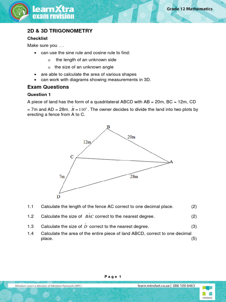 LXER Gr12Mathematics 2D and 3D Trigonometry Nov2014 | PDF | Trigonometry | Euclidean Plane Geometry