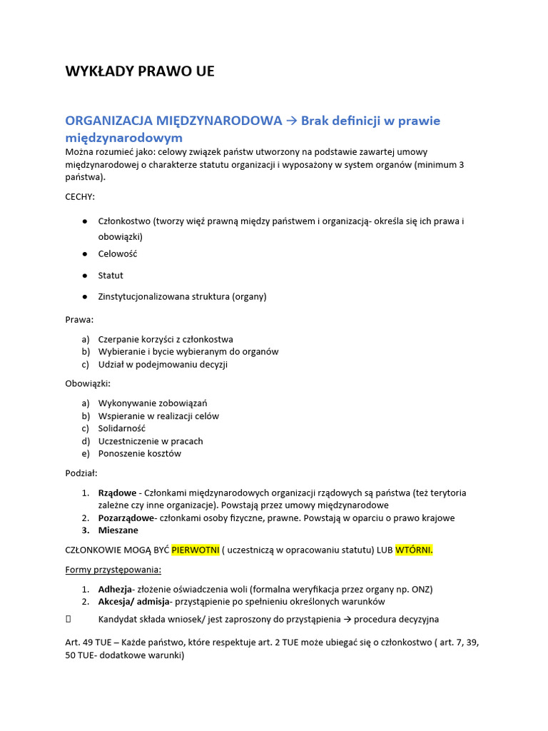 WYKŁADY PRAWO UE Egzamin | PDF