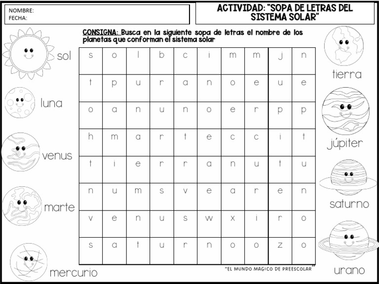 Sesion 1, Sopa de Letras Del Sistema Solar | PDF