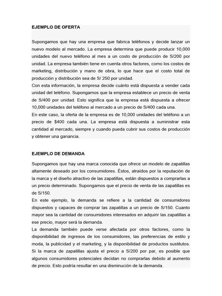 EJEMPLOS DE OFERTA y DEMANDA | PDF | Oferta (economía) | Oferta y demanda
