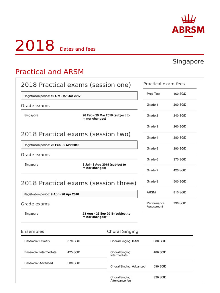 ABRSM 2018 Theory - Practical Exam Dates and Fees | PDF | Qualifications