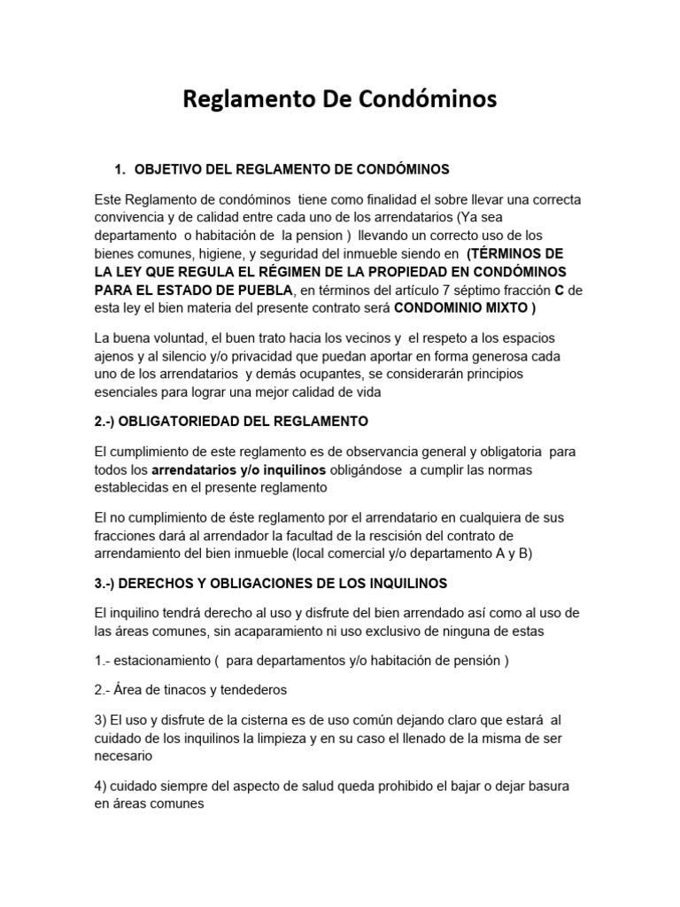 Reglamento de Condóminos | PDF | Condominio