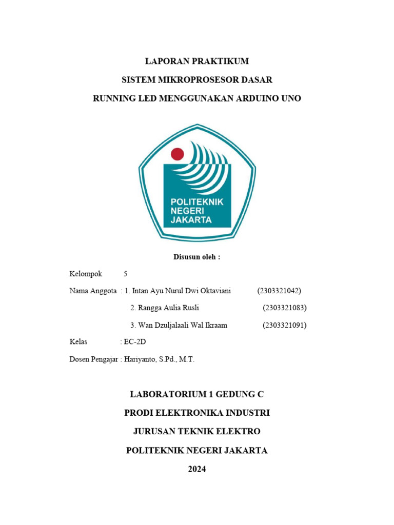 Kelompok 5 Laporan Percobaan Running Led | PDF | Arduino Kelompok 5 Laporan Percobaan Running Led | PDF | Arduino