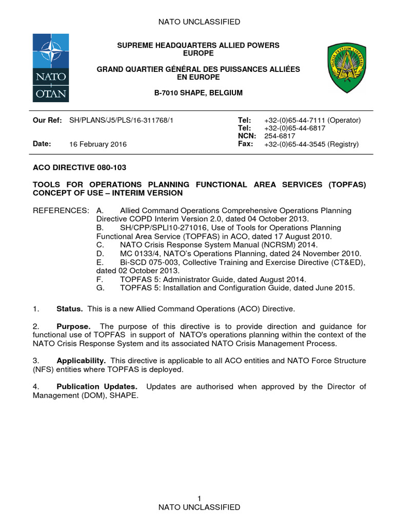 ACO Directive 080-103 - TOPFAS | PDF | Emergency Management | Sat