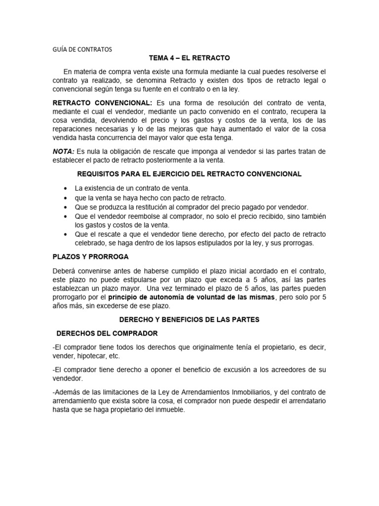 GUÍA DE CONTRATOS TEMAS 4 5 6 Y 12 Editado | PDF | Propiedad | Ley común