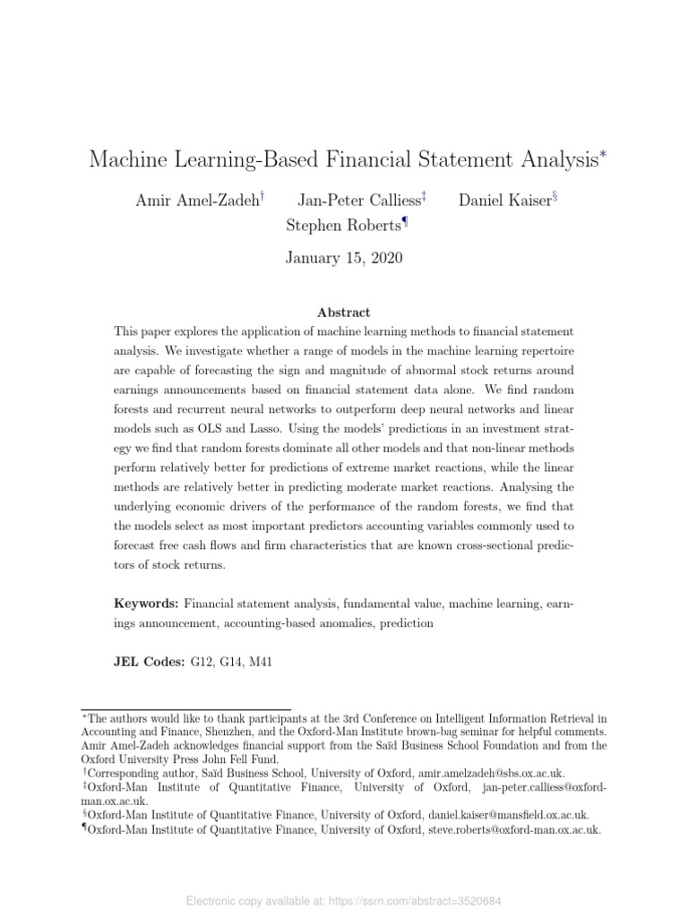 Machine Learning Based Financial Statement Analysis | PDF | Artificial ...