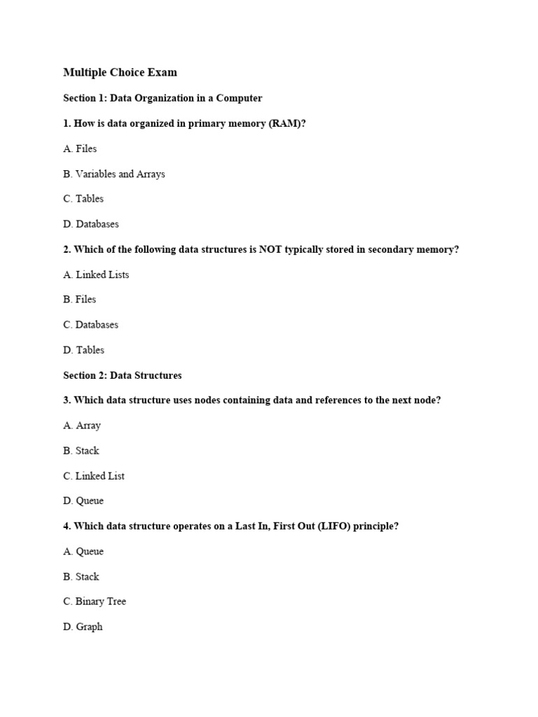 Data Structures and Algorithms Exam Guide | PDF | Computer Science ...