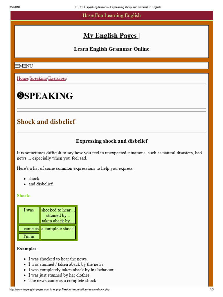 EFL - ESL Speaking Lessons - Expressing Shock and Disbelief in English ...