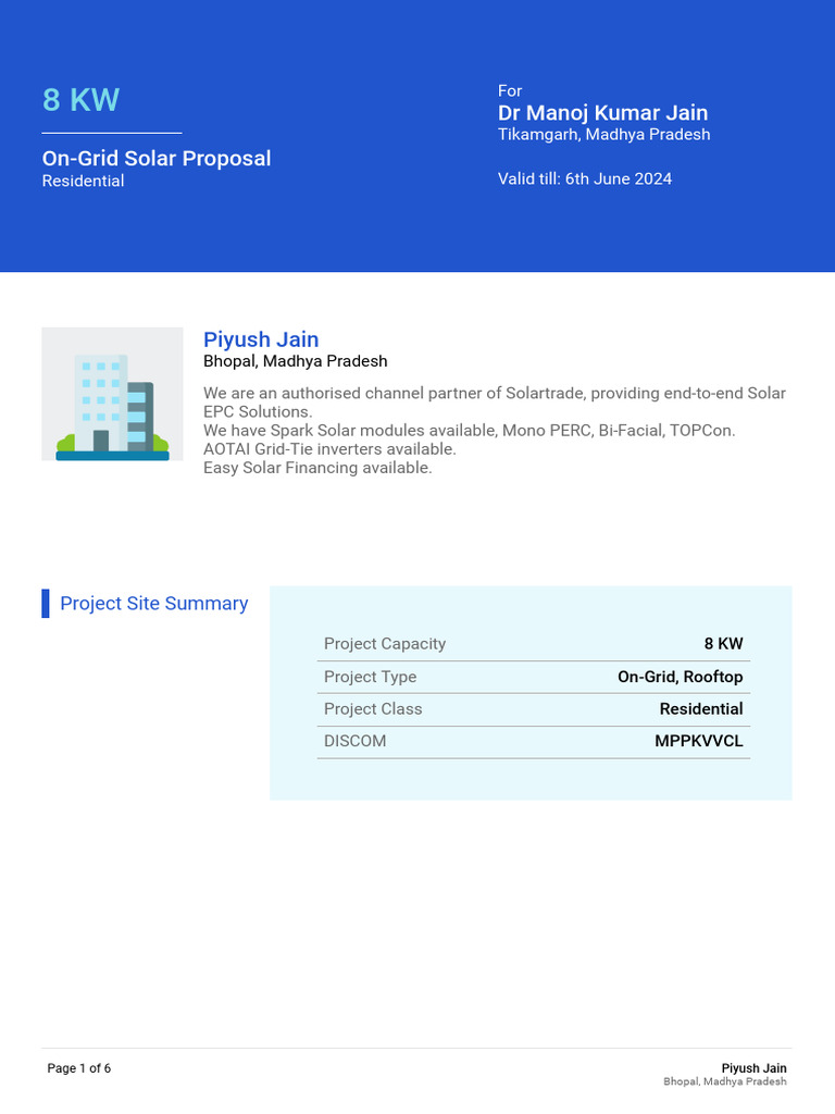 DR - Manoj - Kumar - Jain - 8kW Adani Resi | PDF | Solar Power | Electric Power