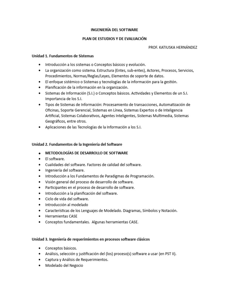 Plan de Evaluaión Ingeniería Del Software | PDF | Software | Ingeniería ...