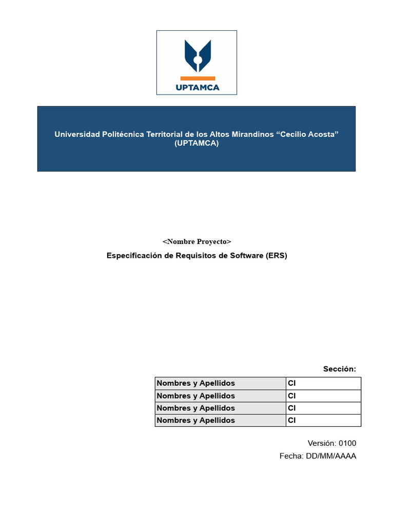 Documento de Especificacion de Requisitos UPTAMCA | PDF | Caso de uso ...