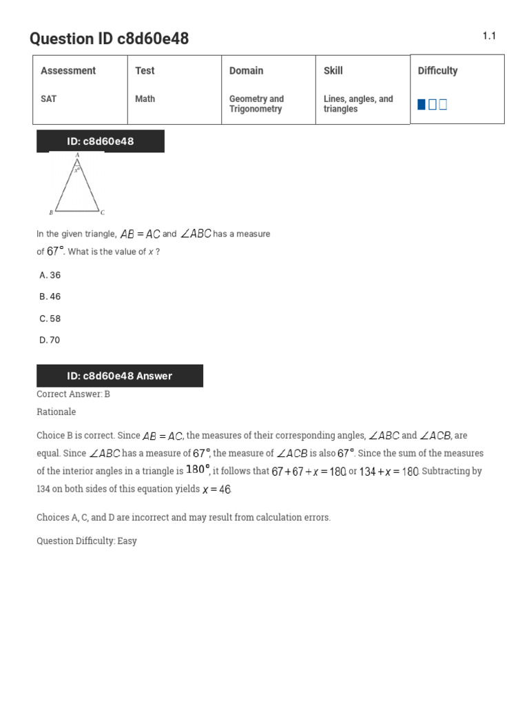 Lines, Angles, and Triangles (Level 1) Answer Key | PDF | Triangle | Angle