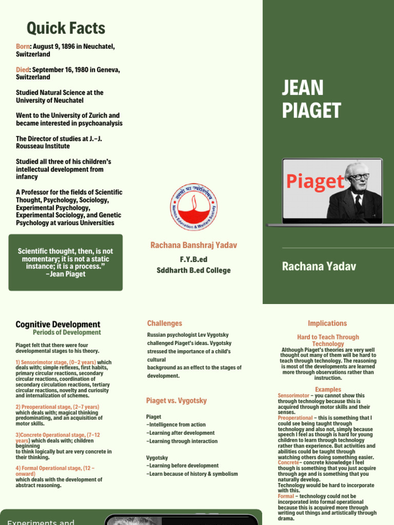 Quick Facts: Jean Piaget | PDF | Cognitive Development | Psychological ...