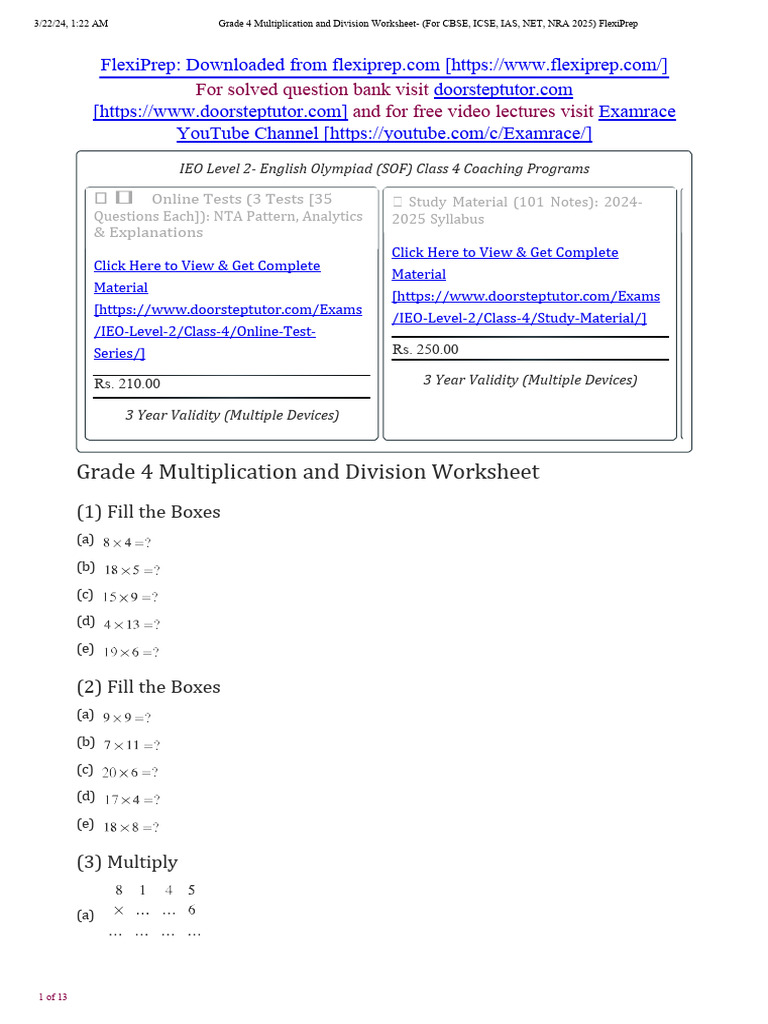 Grade 4 Multiplication and Division | PDF