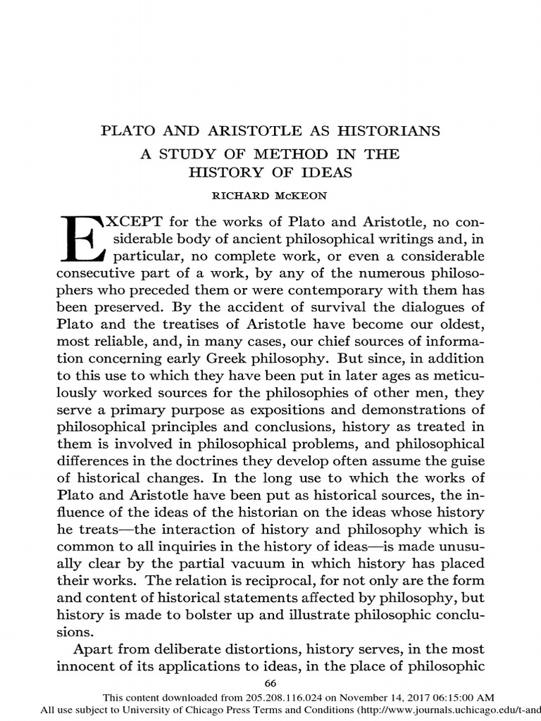 Plato and Aristotle As Historians A Study of Method in The History of Ideas | PDF | Plato ...