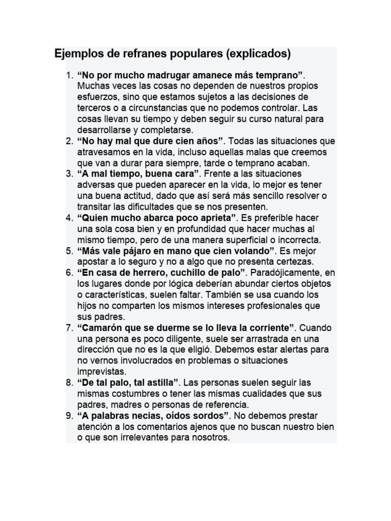 Ejemplos de Refranes Populares | PDF