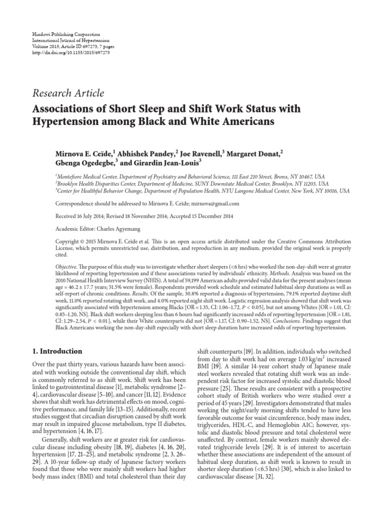 Association of Short Sleep and Shift Work Status | PDF | Survey ...