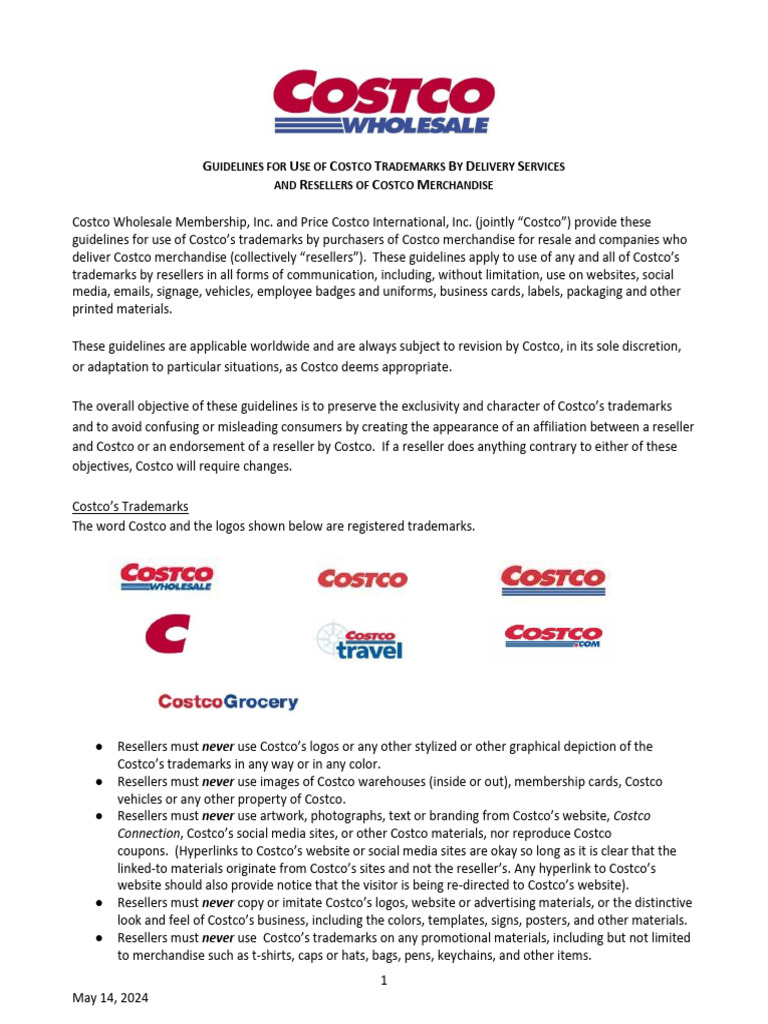 Guidelines For Use Costco Trademarks | PDF | Costco | Trademark