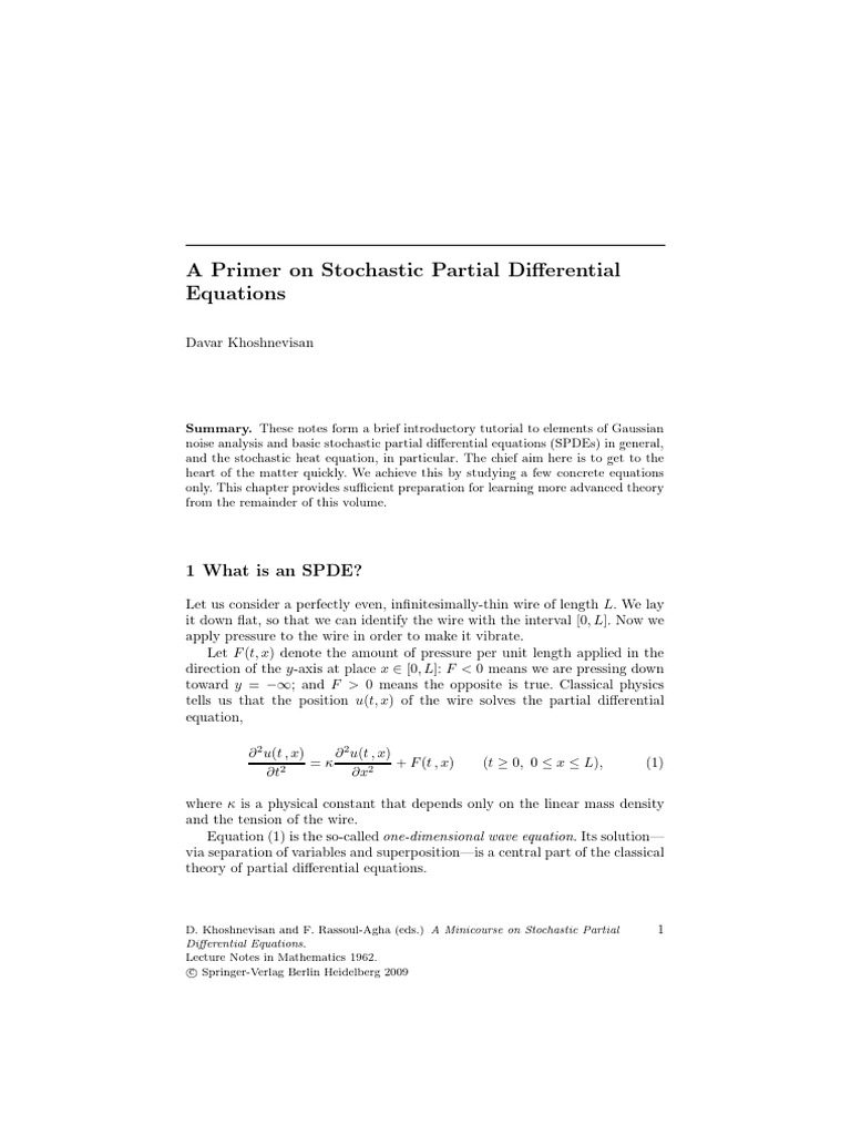 A Primer On Stochastic Partial Differential Equations: 1 What Is An SPDE? | PDF | Differential ...