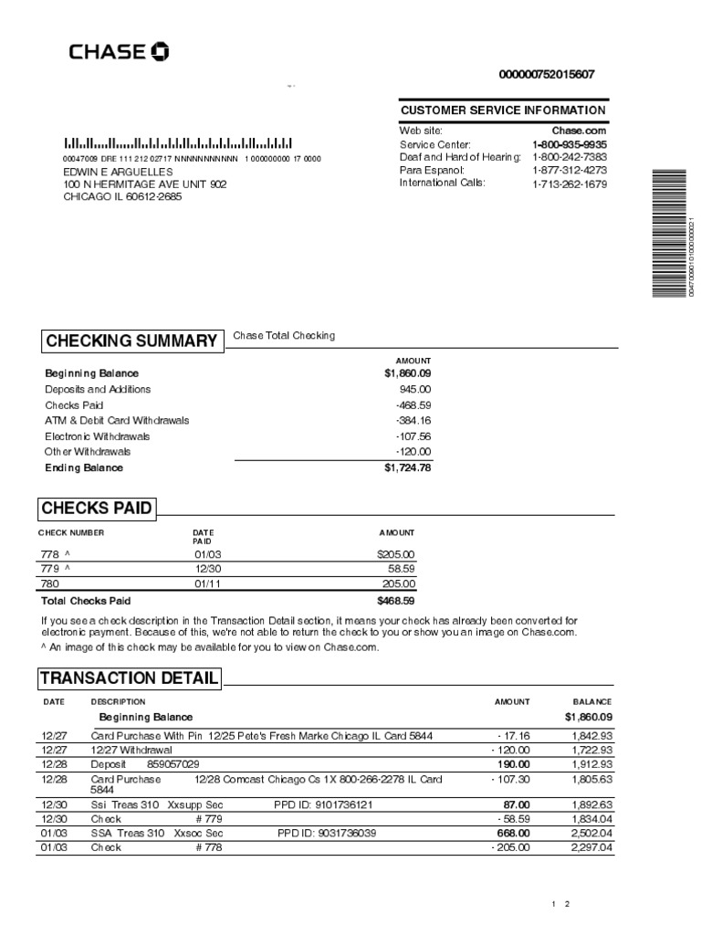 Chase Account Statement Summary | PDF | Cheque | Transaction Account