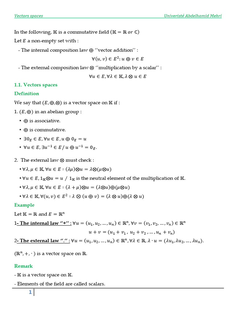 Vectors Spaces | PDF | Linear Subspace | Vector Space