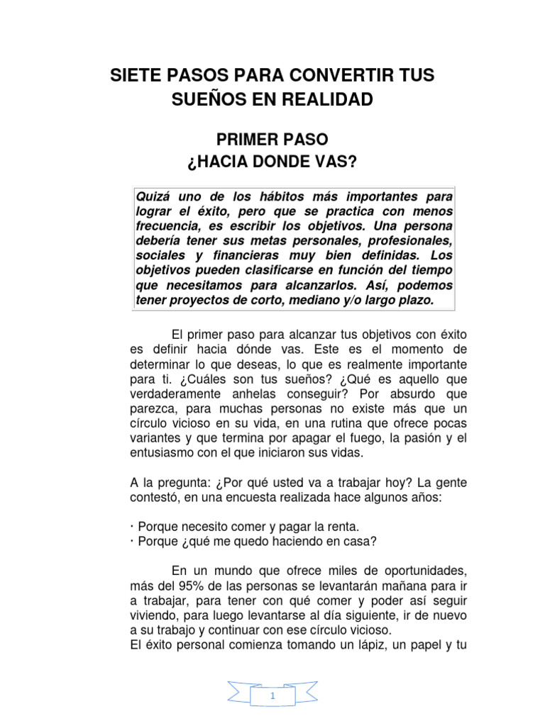 7 Pasos para Convertir Tus Sueños en Realidad 22 Páginas | PDF | Hora | Mente