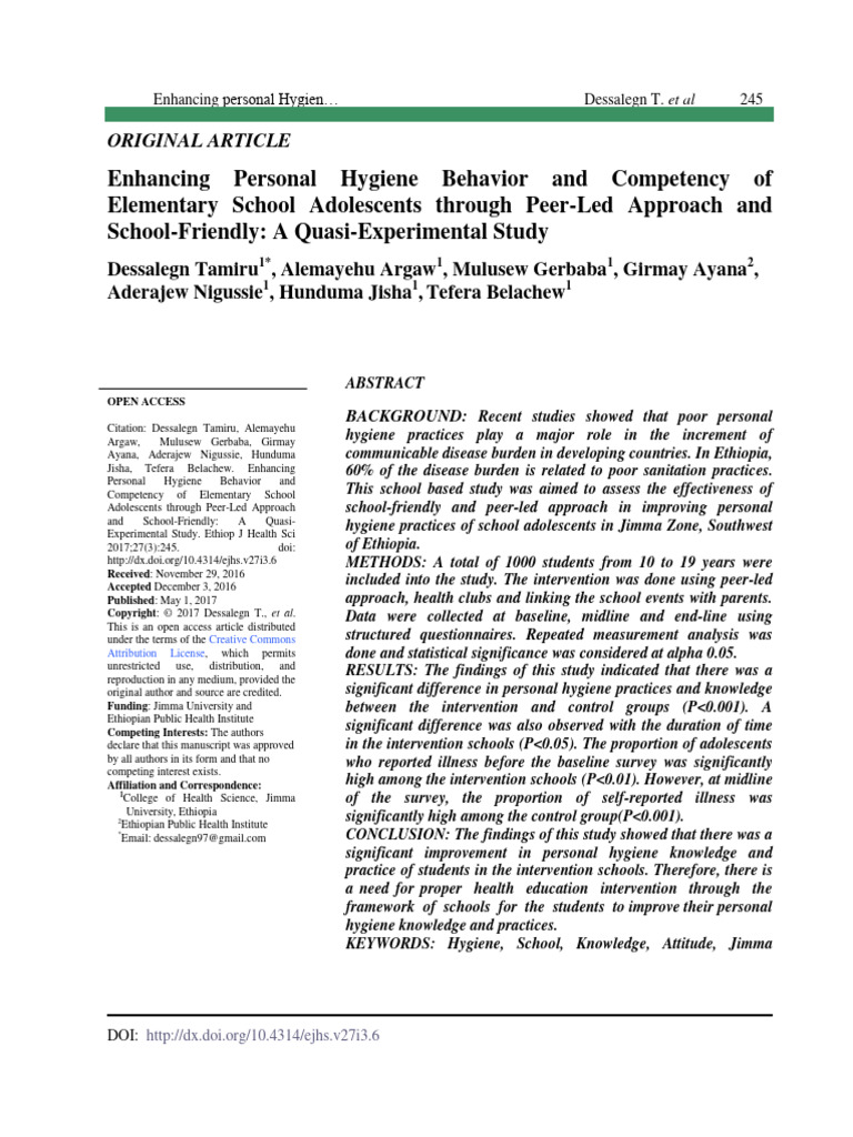 Enhancing Personal Hygiene Behavior and Competency of Elementary School ...