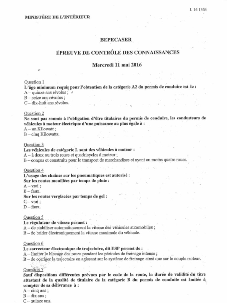 Corrigé Du QCM 2016 | PDF