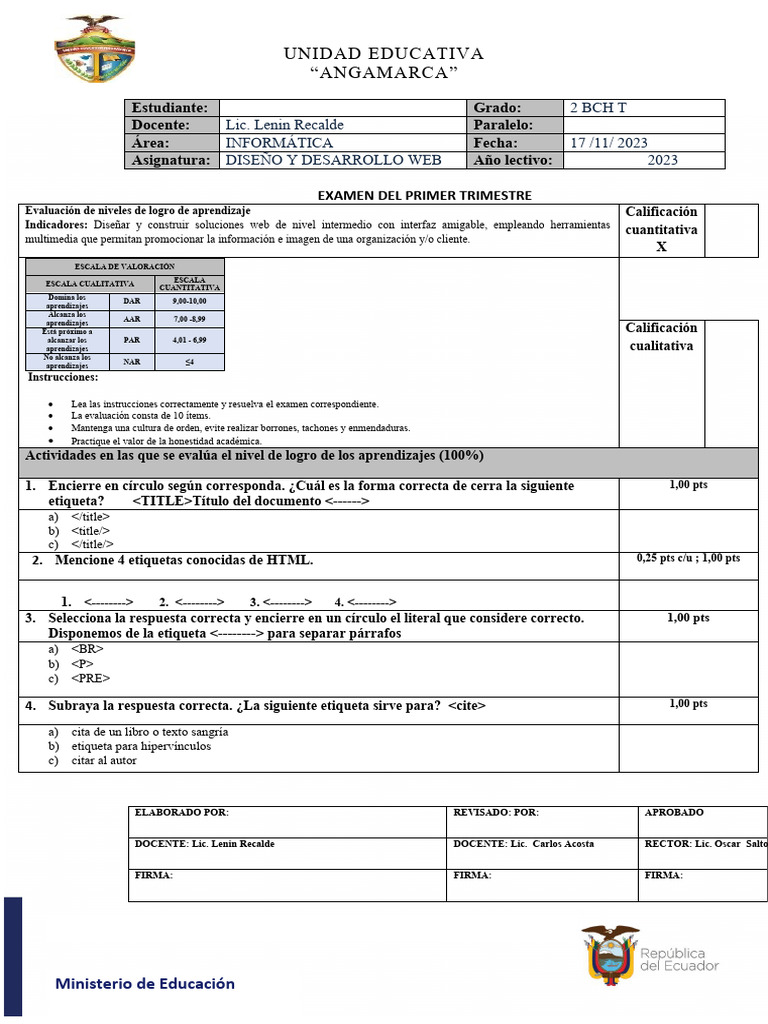 2BCH DYDW 1ER TRIMESTRE EXAMEN Ne | PDF
