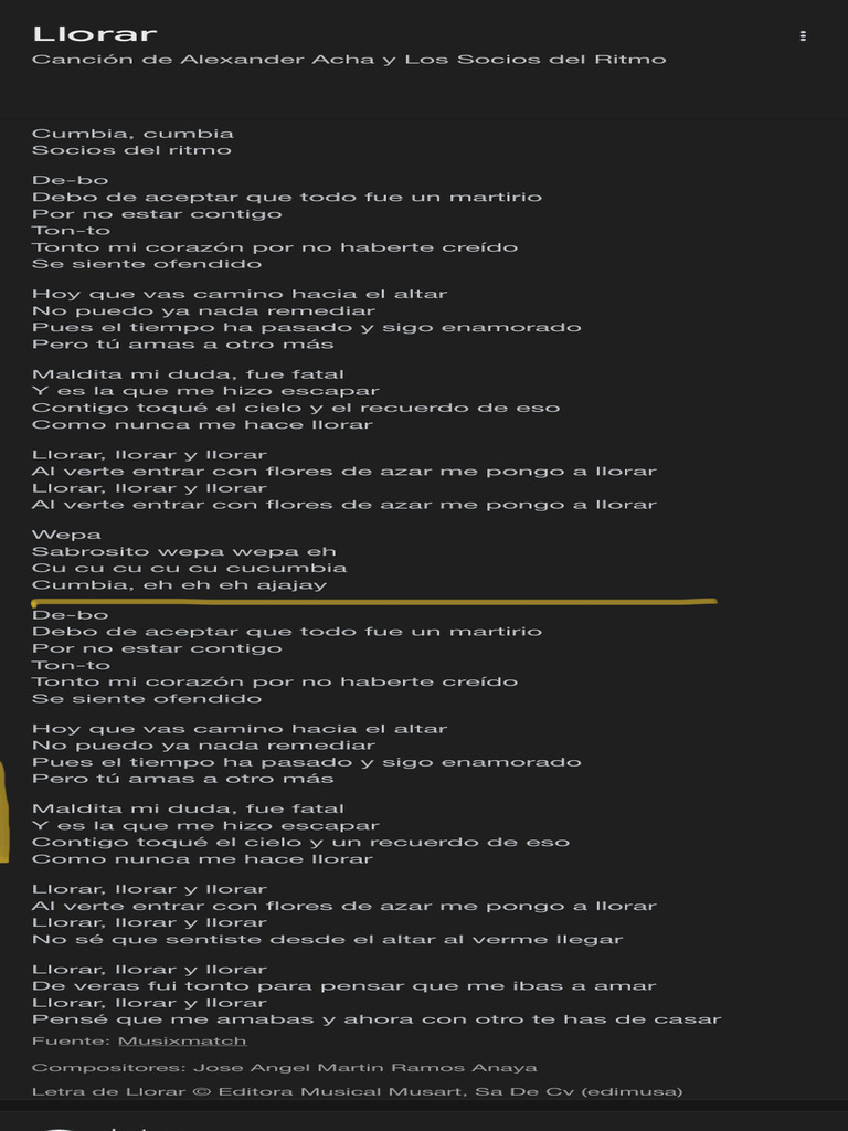 Llorar Llorar Socios Del Ritmo Letra - Buscar Con Google | PDF | Música ...