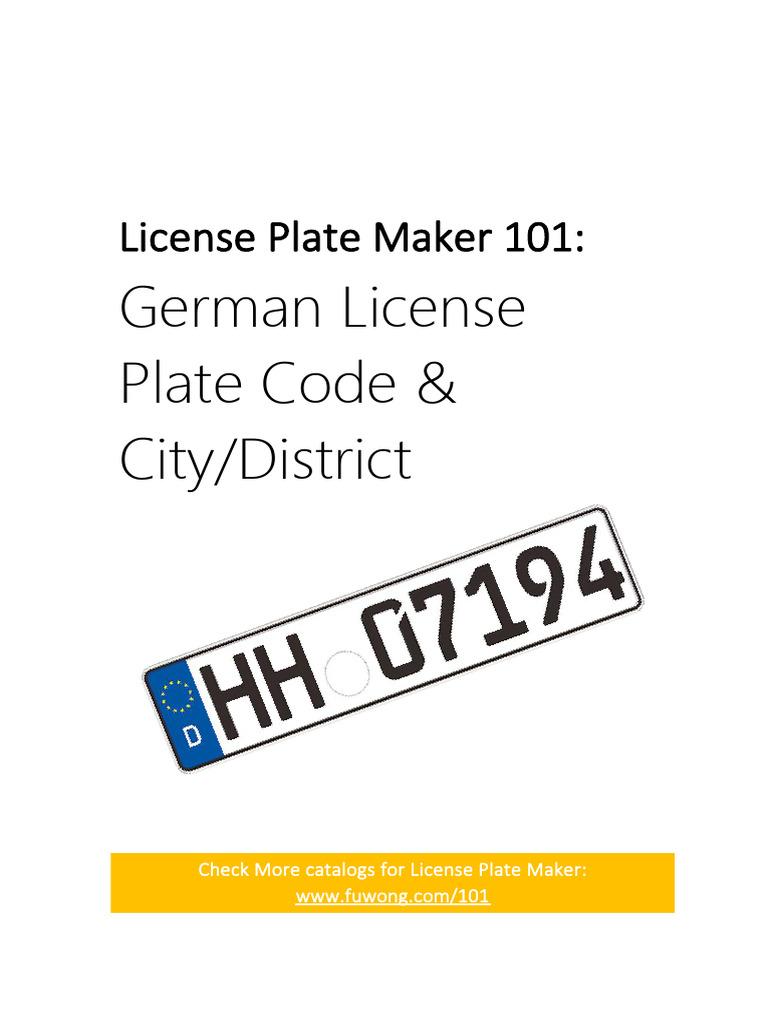 License Plate Maker 101 Germany License Plate Code and City Disctrict | PDF