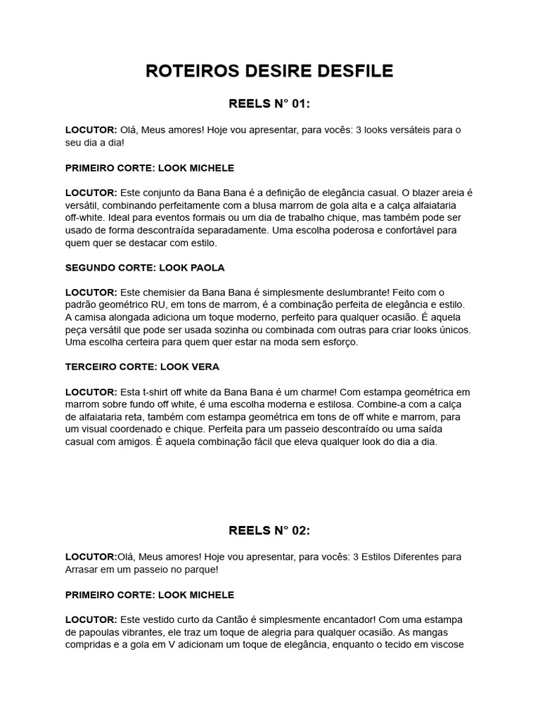 Roteiros Desire Desfile | PDF | Moda | Roupas