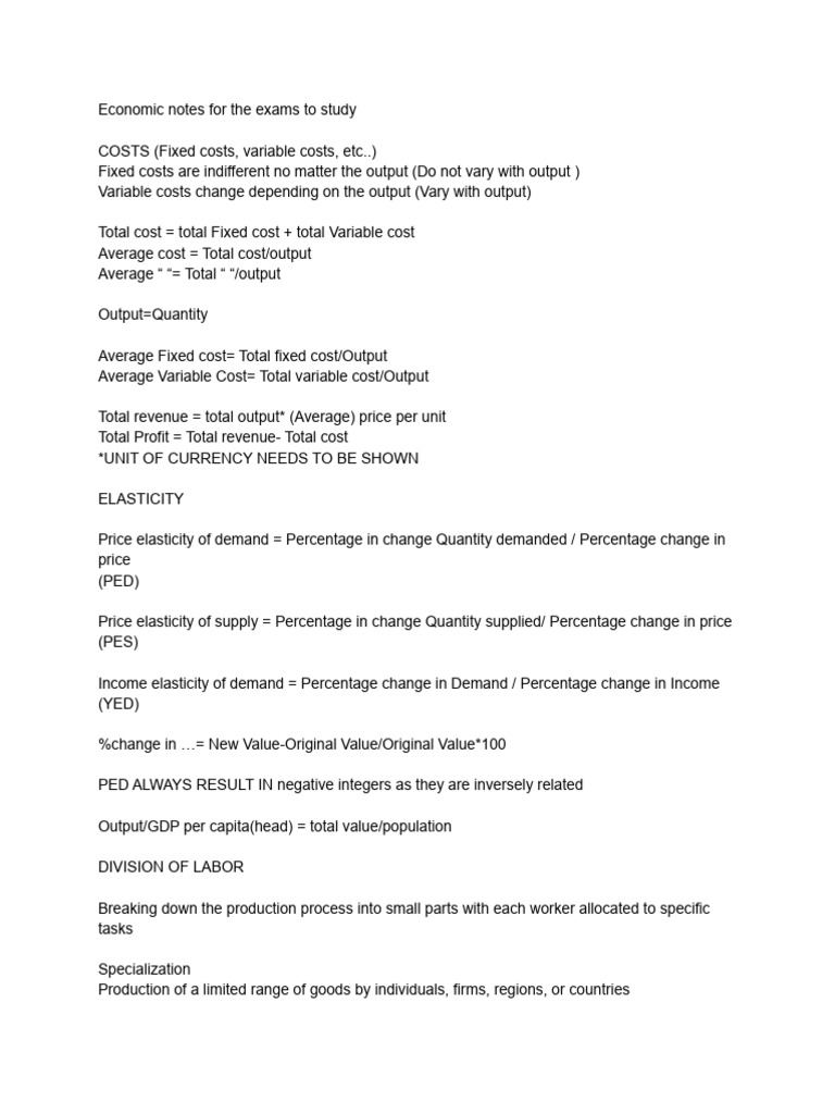 Economic Notes for Exam | PDF | Economies Of Scale | Demand