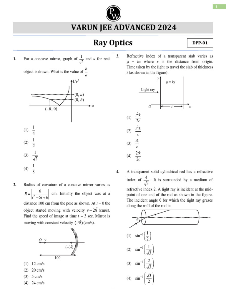 6631d23216afe30018698058 - ## - Ray Optics - DPP 01 (Of Lec 02) - Varun JEE Advanced 2024 | PDF ...