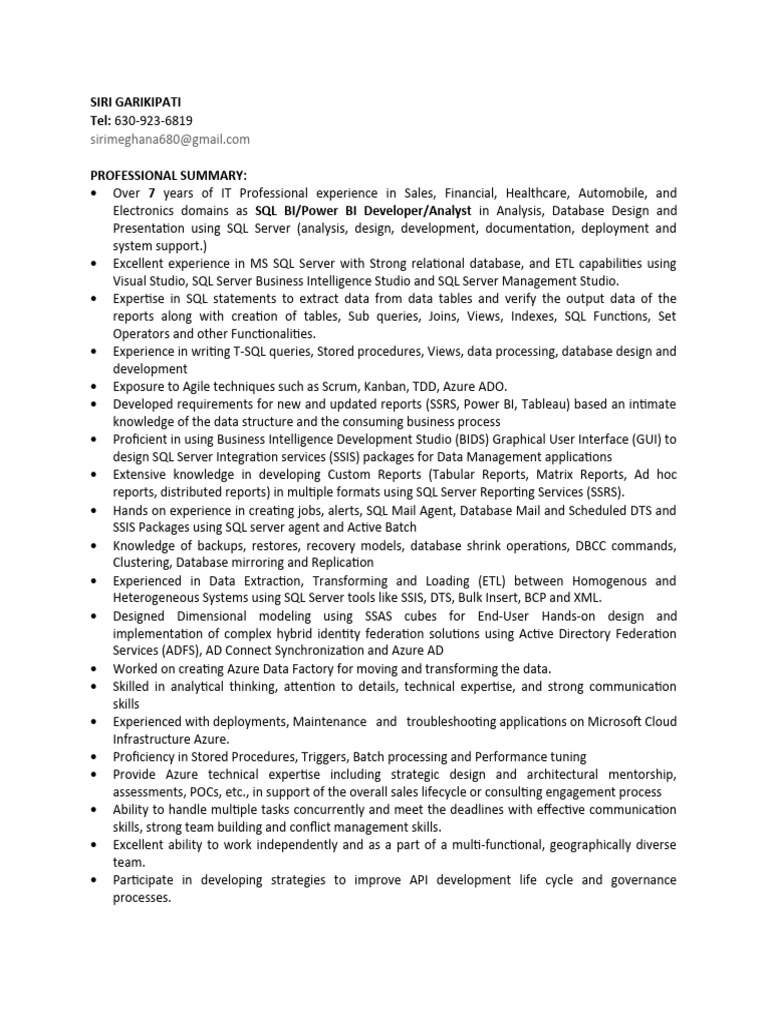 Siri Garikipati-SQL Bi | PDF | Microsoft Sql Server | Databases