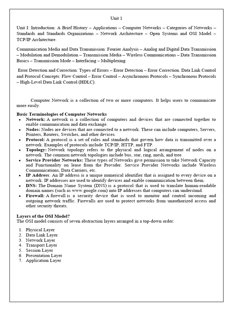 DCCN Notes Unit1 | PDF | Internet Protocol Suite | Duplex ...